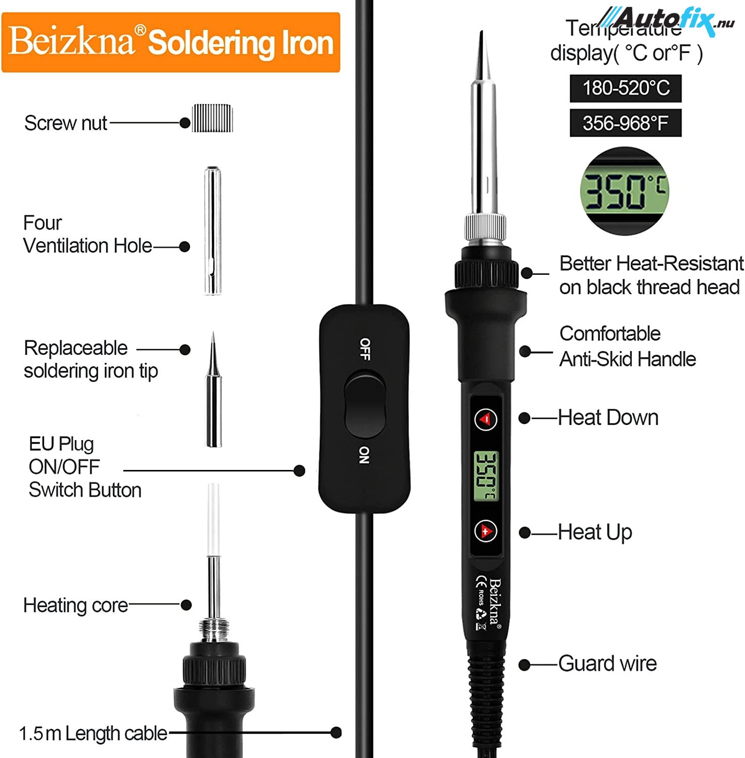 Loddekolbe kit 220V / 80W - 180-520 °C - Med Display - Loddekolbe ...
