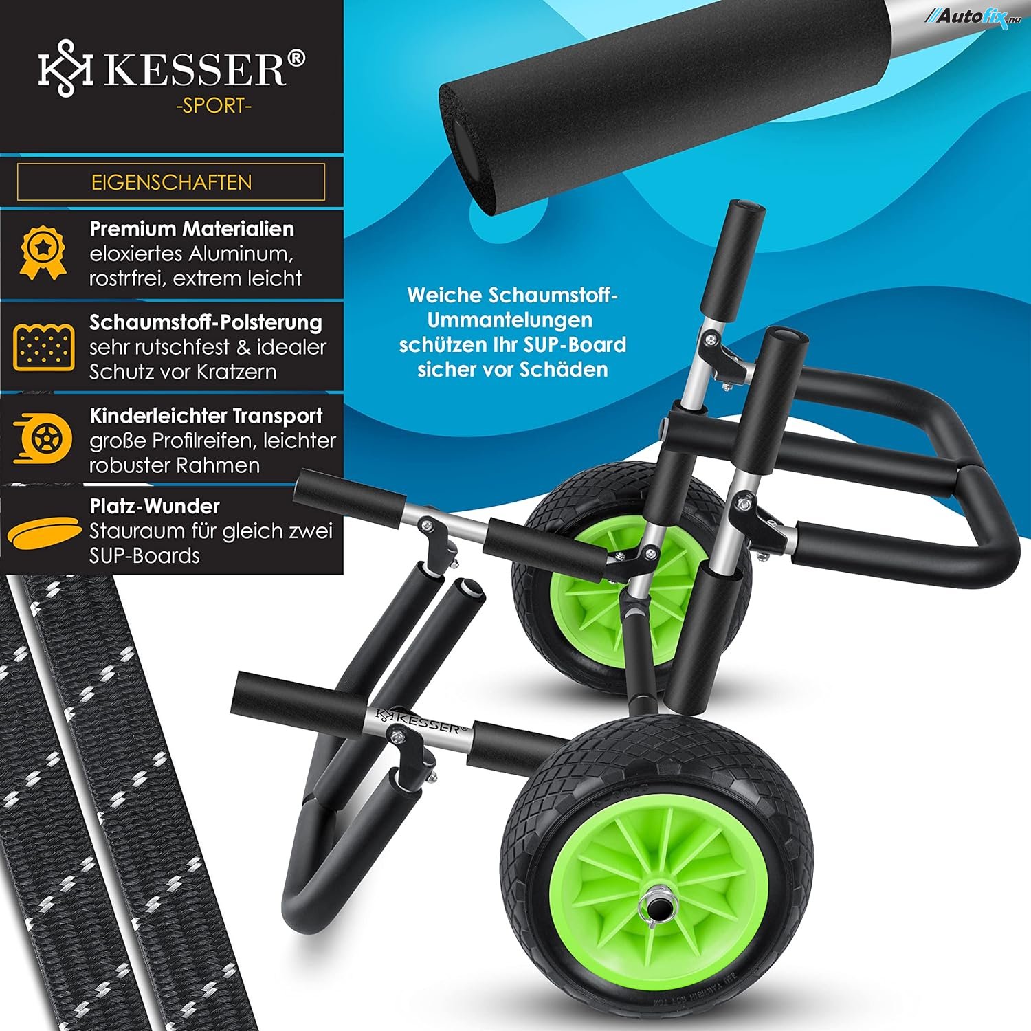 Transportvogn Til 2x Surfbræt / SUP Med Gummihjul - Letvægt & Foldbar ...