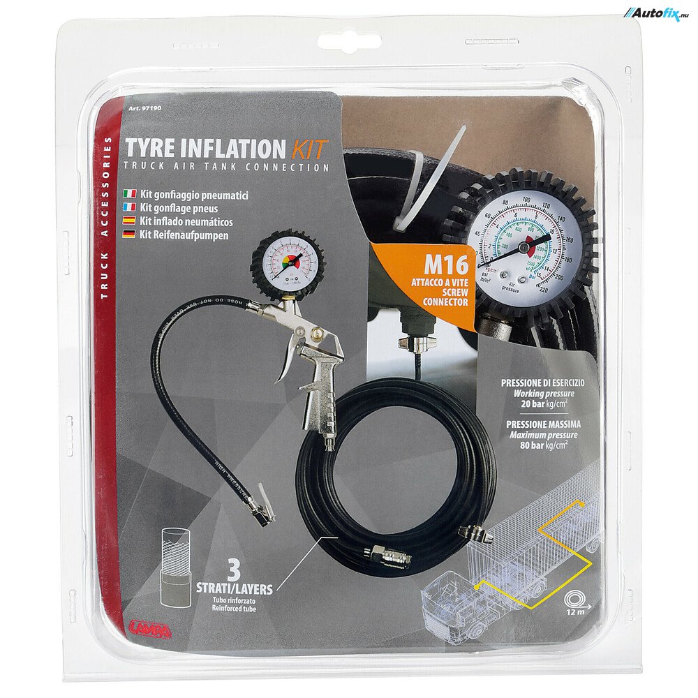 Dæktrykspistol Med Manometer & 12 Meter Slange - Til lastbil Maks. 80 ...