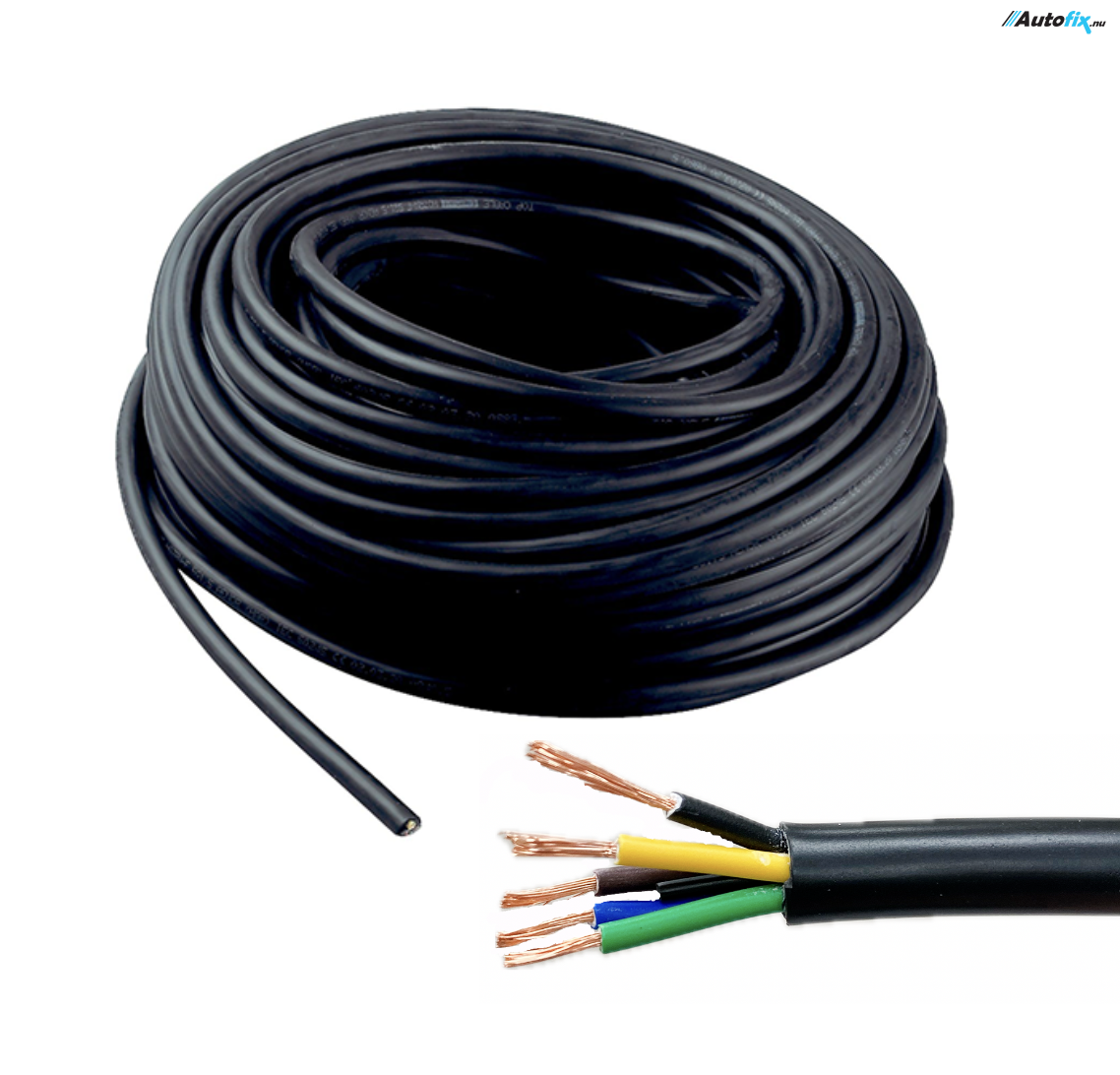 Autoledning 5-leder - Gummikabel 5x0,75 mm² - Sælges i løbende meter ...